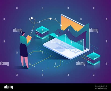 Vector Isometric Concept Of Data Analysis Network Mainframe Infrastructure Website Layout