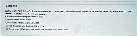 Question 9 Use The Datafile Ch3college Create Boxplots Of Each Of The Data Sets Use The