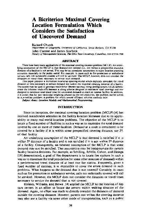 Pdf A Bicriterion Maximal Covering Location Formulation Which