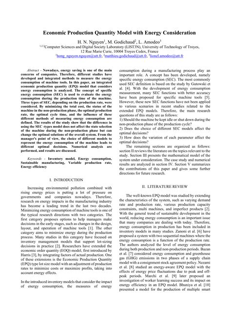 Pdf Economic Production Quantity Model With Energy Consideration
