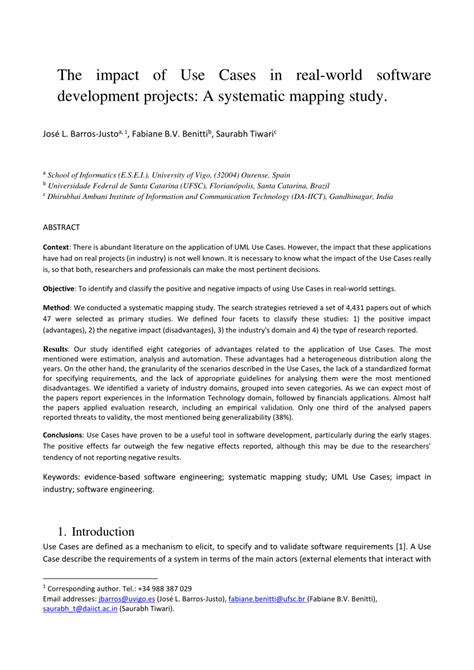 Pdf The Impact Of Use Cases In Real World Software Development Projects A Systematic Mapping
