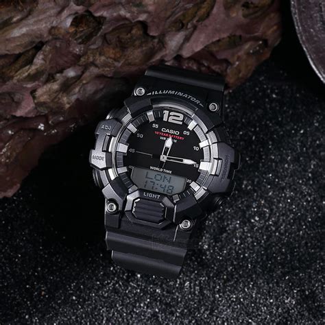 Casio นาฬิกาข้อมือคาสิโอสำหรับผู้ชายนาฬิกาผู้ชายแบบใช้ไฟฟ้ากันน้ำแนวมืดสำหรับนักเรียนเล่นกีฬาสิบ