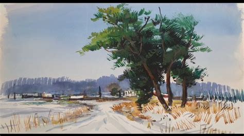 소나무가 있는겨울 풍경수채화 물감으로 그리기 입니다 2024 풍경 수채화 그림 수채화 그림