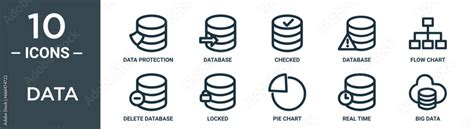 Data Outline Icon Set Includes Thin Line Data Protection Database