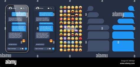 Smartphone Messaging App User Interface With Emoji Sms Text Frame Chat Screen Blue Message