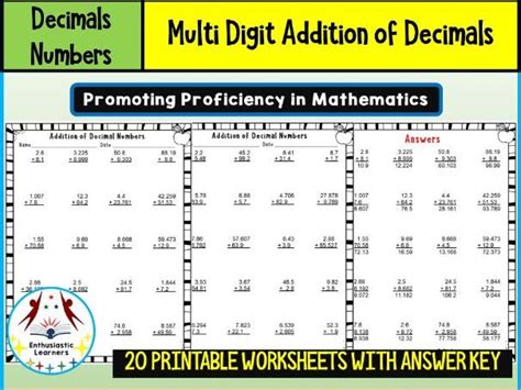 Multi Digit Decimal Addition Worksheets Math Problems Teaching Resources