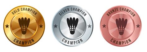 배드민턴 셔틀콕 게임 스포츠 메달 우승 우승자 골드 실버 브론즈 배지 원형 모양 Championship에 대한 스톡 벡터 아트 및 기타 이미지 Championship