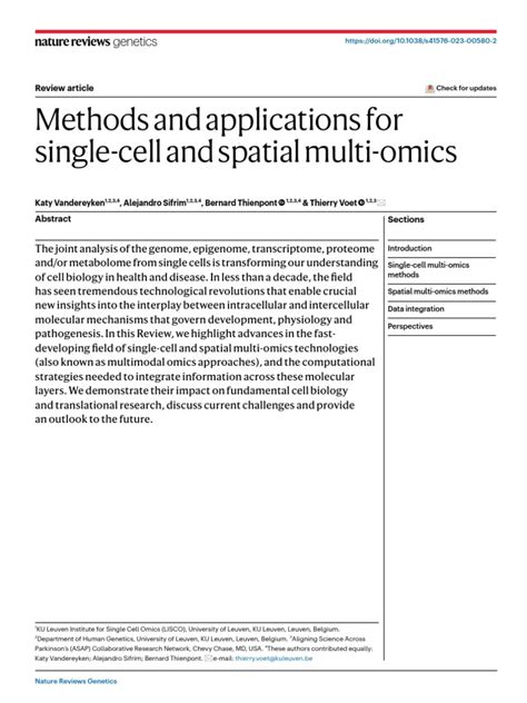 Methods And Applications For Single Cell And Spatial Multi Omics Pdf Dna Sequencing