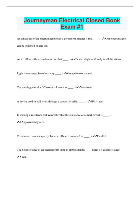 Journeyman Electrical Closed Book Exam 1 Questions With 100 Correct