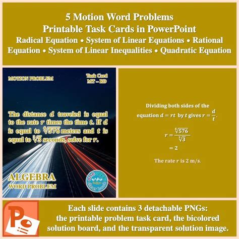 Motion Word Problem Task Cards In Powerpoint Word Problems Radical