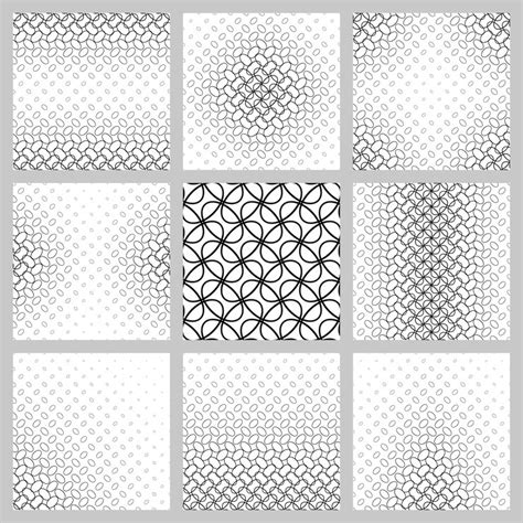 흑인과 백인 타원 그리드 패턴 세트 무료 벡터