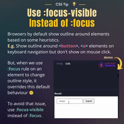 Shripal Soni On Linkedin Css Tip 💡 Use Focus Visible Instead Of