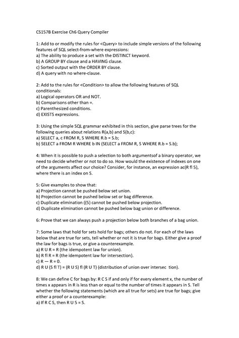 CS157B Exercise Ch6 CS157B Exercise Ch6 Query Compiler 1 Add To Or Modify The Rules For Studocu