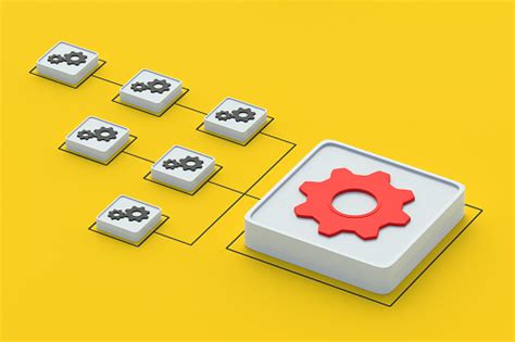 협업 개념입니다 계열사 모회사 해외 자회사 주요 공장 생산 네트워크 큰 힘 물류 산업 체인 기어스 온 버튼 3d 렌더링 3차원 형태에 대한 스톡 사진 및 기타 이미지