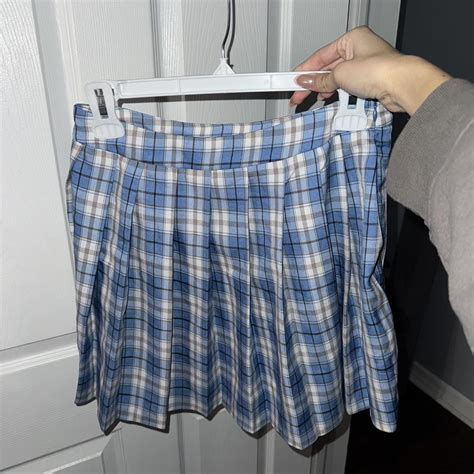 Blue Plaid High Waisted Pleated Mini Skirt Depop