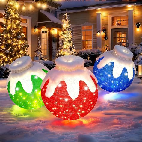 Lighted Pop Up Outdoor Christmas Balls Decoration 3 Piece