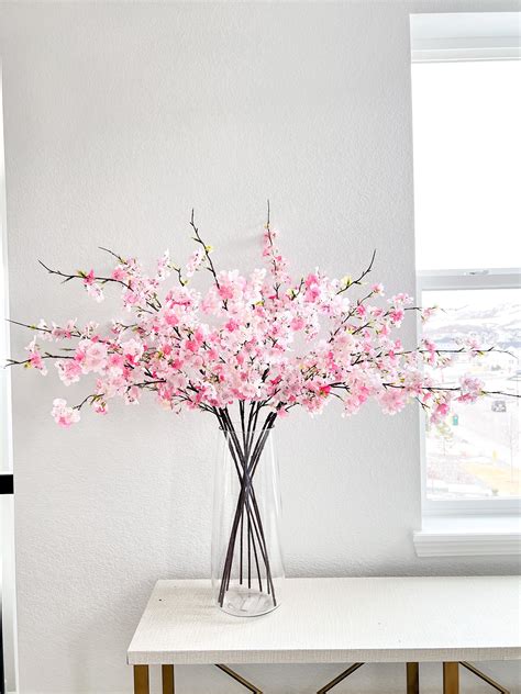 White Faux Silk Cherry Blossom Pack Of 3 Stems Artificial White