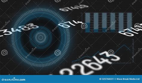 Image Of Numbers Graph With Hud Processing On Digital Interface Stock