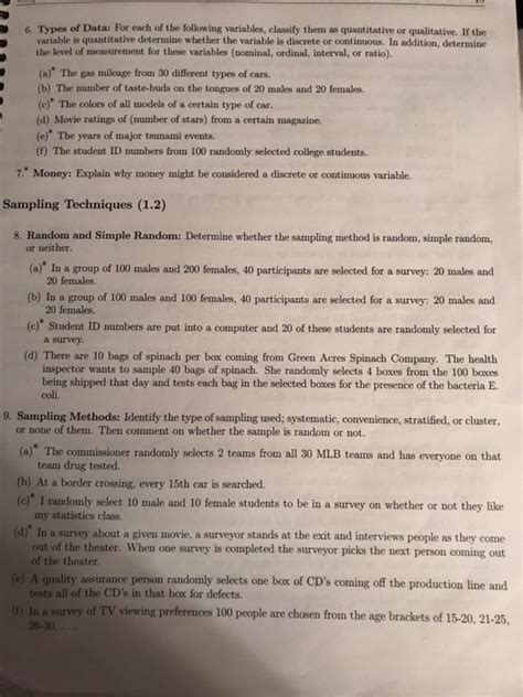 Solved Types Of Data For Each Of The Following Variables