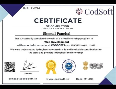 Codesoft Webdevelopmentinternship Fullstack Sheetal Panchal