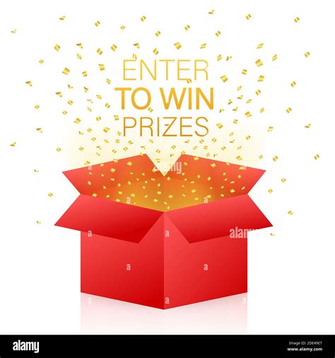 Enter To Win Prizes Open Red T Box And Confetti Vector Stock