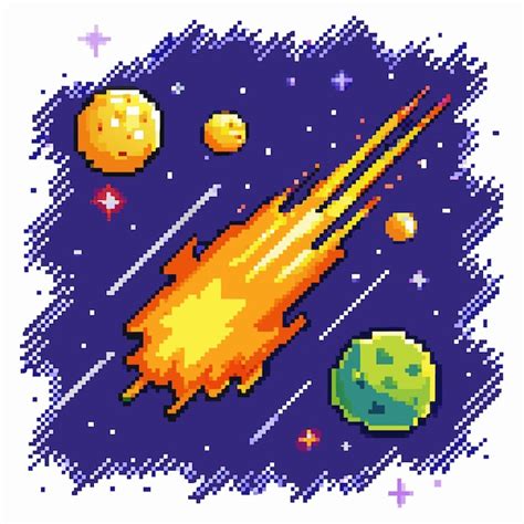 Pixel Art Meteor Shower In Space With Stars And Planets Premium Ai Generated Vector