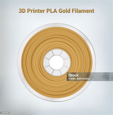 스풀에서 부상을 입은 3d 프린팅을 위한 특수 반짝이는 복합 플라 또는 복근 골드 필라멘트의 벡터 일러스트레이션 3d 프린터용 플라스틱 골드 특수 소재 3차원 인쇄에 대한