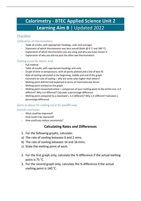Calorimetry Btec Applied Science Unit 2 Learning Aim B Updated 2022 Btec Stuvia Us
