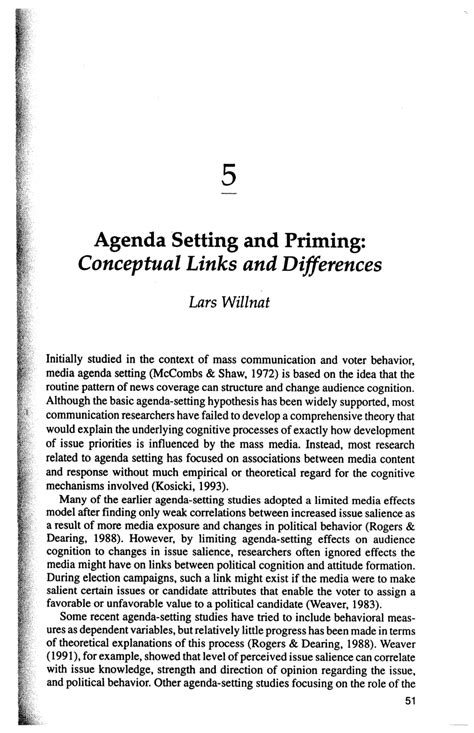 Pdf Agenda Setting And Priming Conceptual Links And Differences