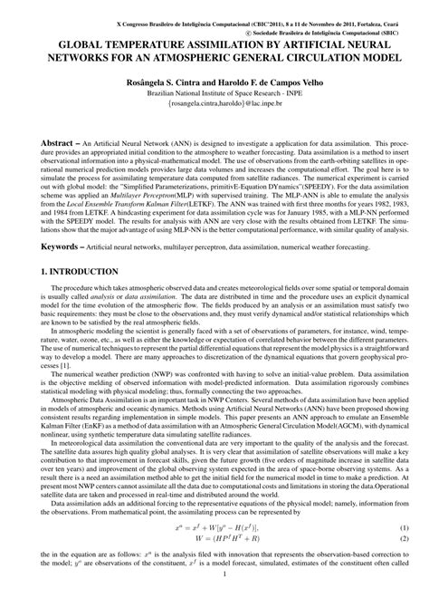 Pdf Global Temperature Assimilation By Artificial Neural Networks For An Atmospheric General