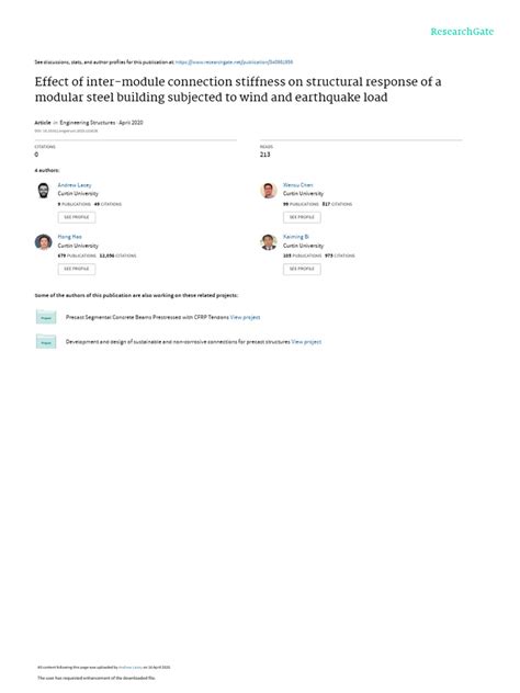 Ok Effect Of Inter Module Connection Stiffness On Structural Response Of A Modular Steel