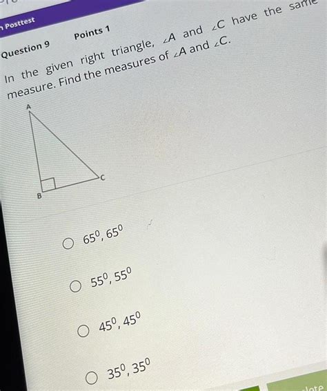 [answered] N Posttest Points 1 Question 9 In The Given Right Triangle A Kunduz