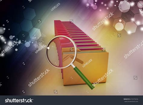 3d Illustration Magnifying Glass File Folder Stock Illustration