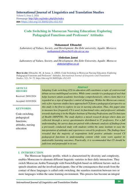 Pdf Code Switching In Moroccan Nursing Education Exploring Pedagogical Functions And