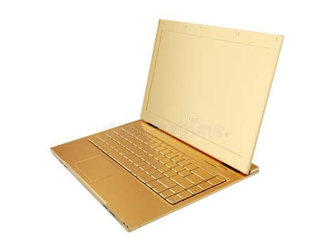 The Gold Laptop Isolated On A White Background 3d Render Stock