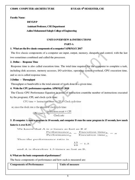 Cs8491 Ca Qbank Pdf Computer Data Storage Central Processing Unit