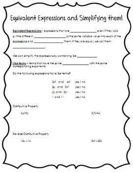 Equivalent Expressions Guided Notes By Mrs Hanna TpT