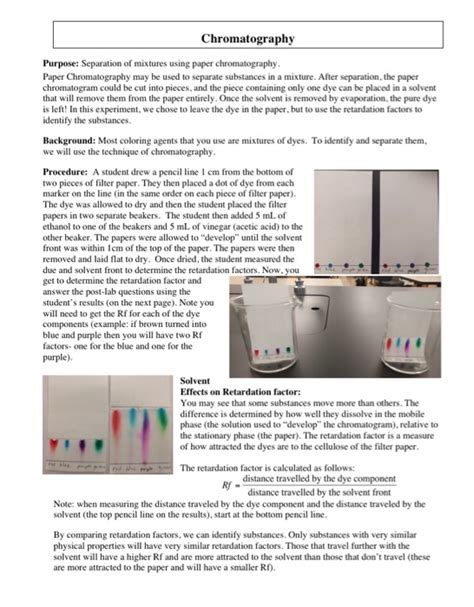 Solved Chromatography Purpose Separation Of Mixtures Using