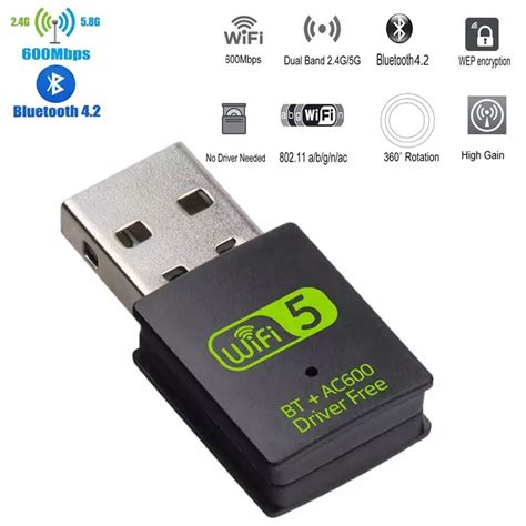 USB WiFi Bluetooth Adapter 600Mbps Dual Band 2 4 5Ghz Wireless External Receiver Mini WiFi