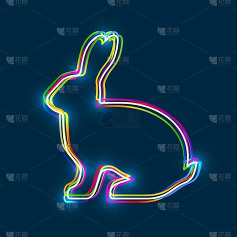 彩色的多层次轮廓兔与发光的光效果在蓝色的背景图片其他图片图片素材 花瓣网