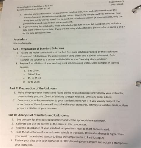Solved 2 From Part I Of The Procedure Calculate The