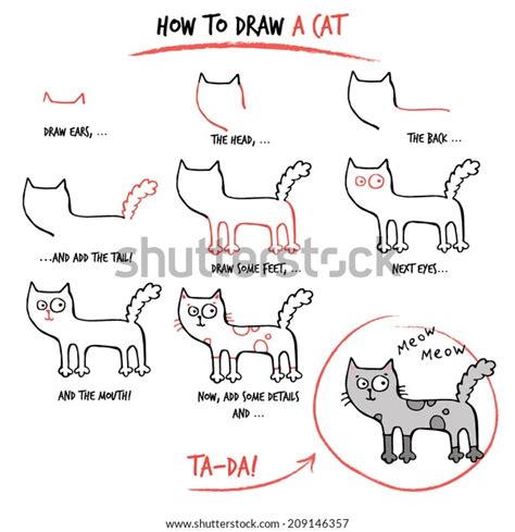 Drawing Tutorial How Draw Cat Step Stock Vector Royalty Free Shutterstock