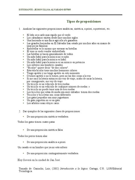 Tarea Tipos Proposiciones Jeison Ulloa Pdf