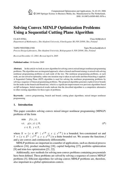 Pdf Solving Convex Minlp Optimization Problems Using A Sequential