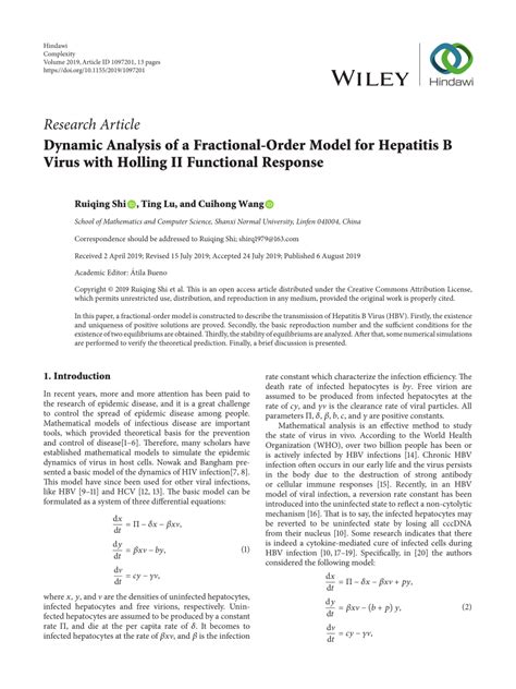 Pdf Dynamic Analysis Of A Fractional Order Model For Hepatitis B Virus With Holling Ii