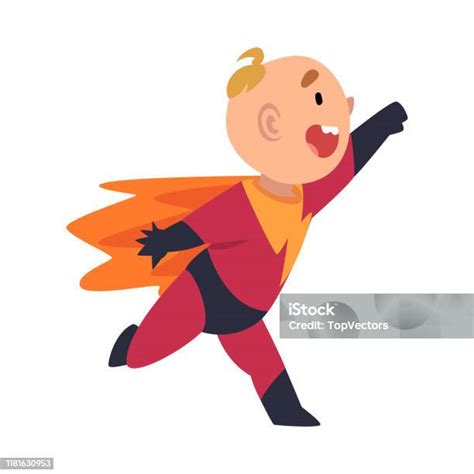 소년 에 A 슈퍼 히어로 의상 즐겁게 실행 와 그의 팔 뻗어 만화 벡터 일러스트 슈퍼히어로에 대한 스톡 벡터 아트 및 기타 이미지 슈퍼히어로 달리기 아기 Istock