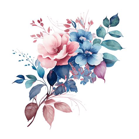 Flores De Acuarela Azul Y Rosa Png Dibujos Flores Acuarela Azul Y