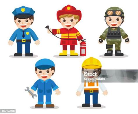 아이 다른 직업의 설정 의사 정비사 군인 엔지니어 경찰 소방 관 평면 스타일에서 벡터 일러스트 레이 션 직업에 대한 스톡 벡터 아트 및 기타 이미지 Istock