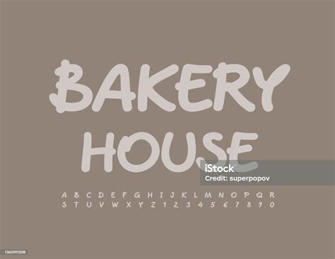 벡터 크리에이티브 로고 베이커리 하우스 손으로 쓴 알파벳 문자 및 숫자 세트 그래픽 프린트에 대한 스톡 벡터 아트 및 기타