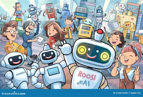 Robots And Artificial Intelligence Engaging In Everyday Tasks Stock Illustration Illustration